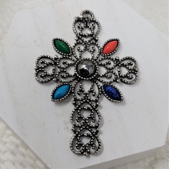 Jewelry | Vintage Avon Silver Tone Large Cross W Stones | Poshmark